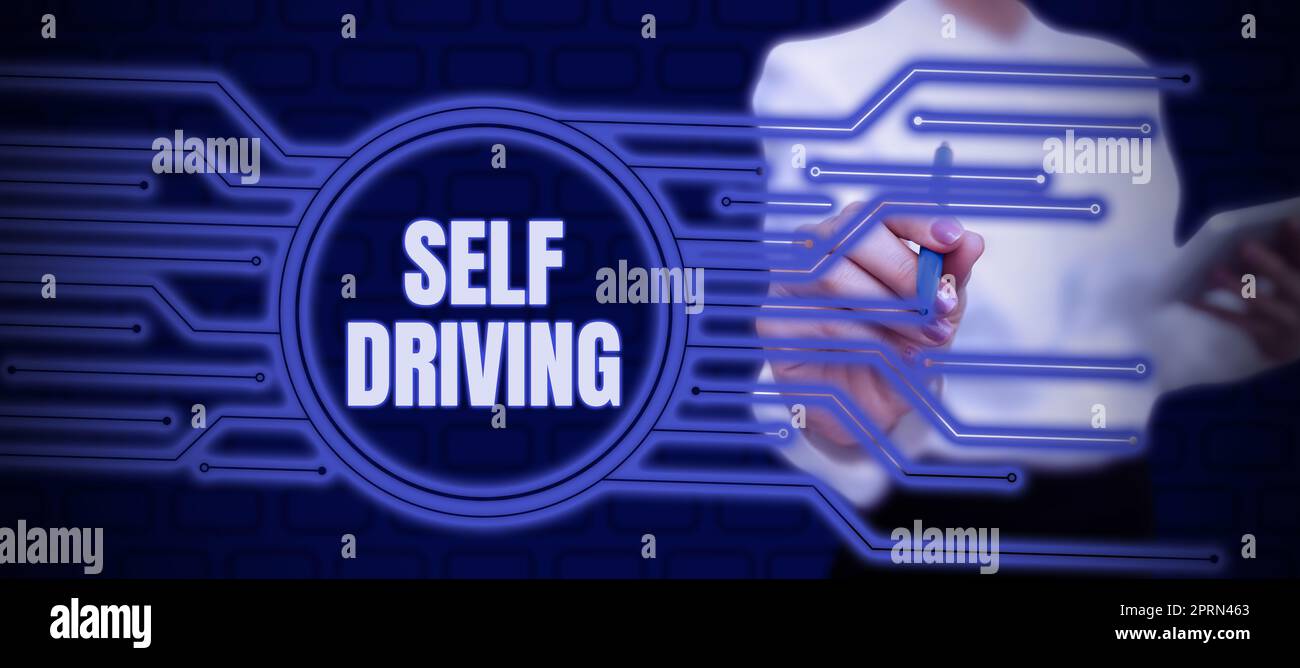 Text Sign Showing Self Driving Business Approach Autonomous Vehicle Ability To Navigate Without