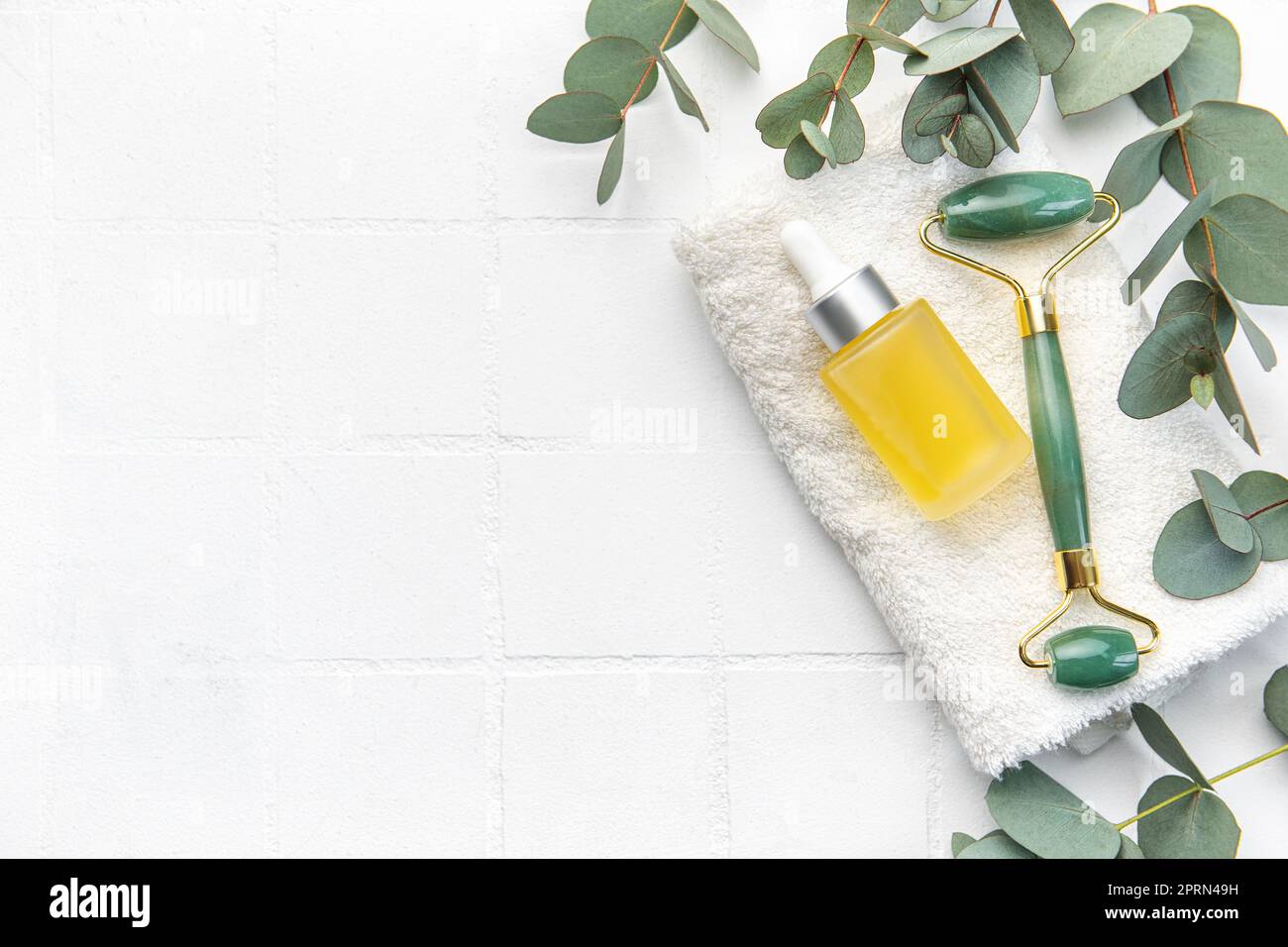 Spa treatment concept. natural spa cosmetics products with eucalyptus ...