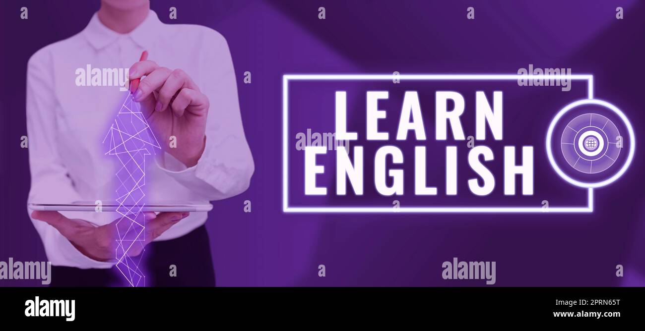 Hand writing sign Learn English, Business idea Universal Language Easy ...