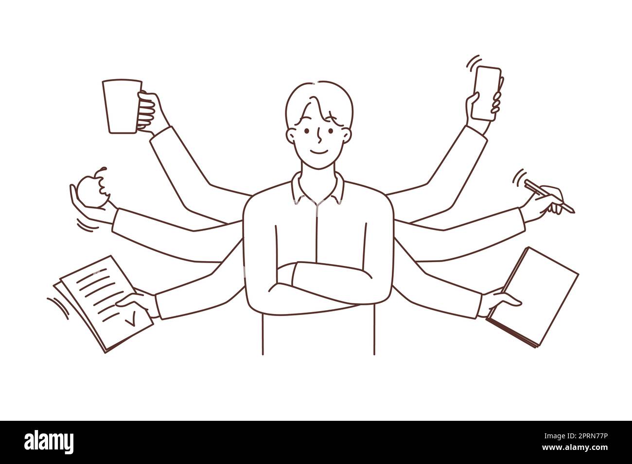 Businessman with numerous hands multitasking. Smiling successful man ...