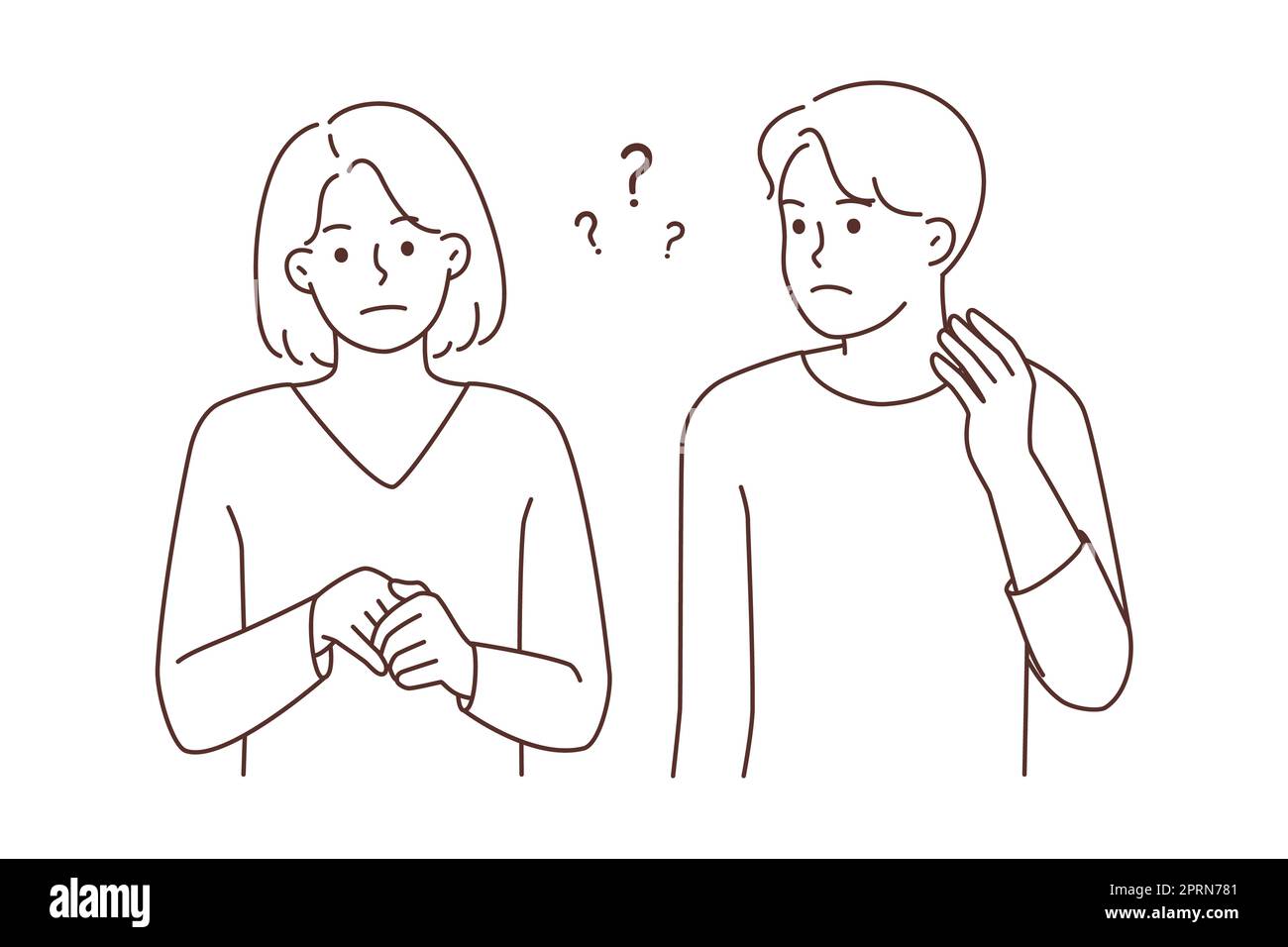 Frustrated couple having misunderstanding. Confused man and woman ...