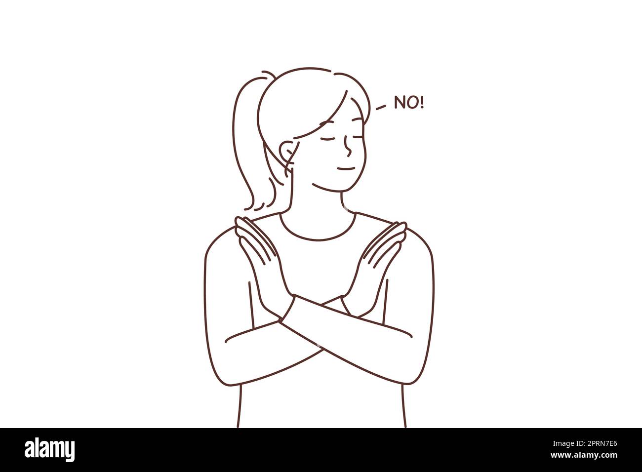 Decisive young woman show stop hand gesture saying no. Girl demonstrate ...