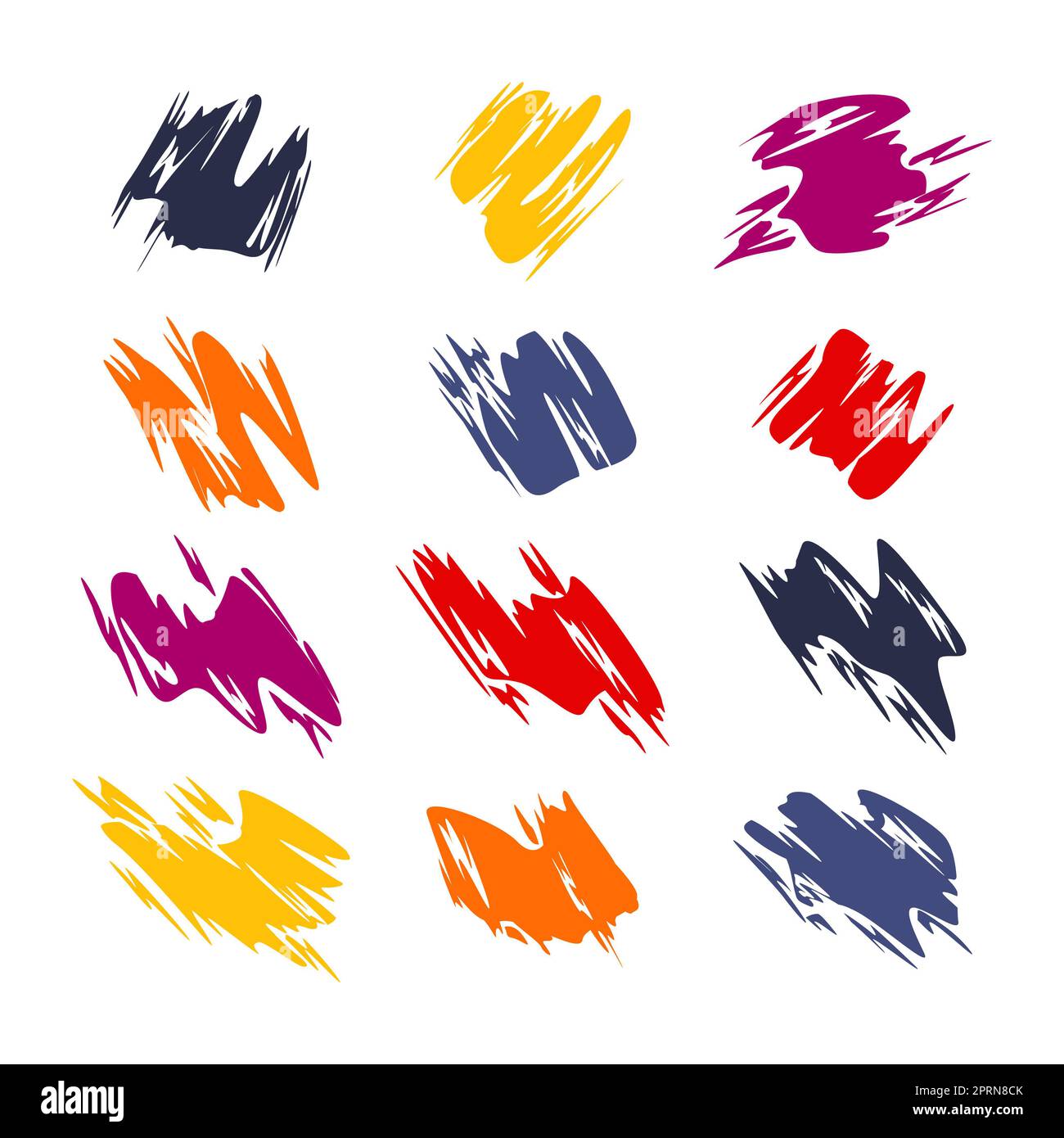 Set of different strokes of colored paint on a white background ...