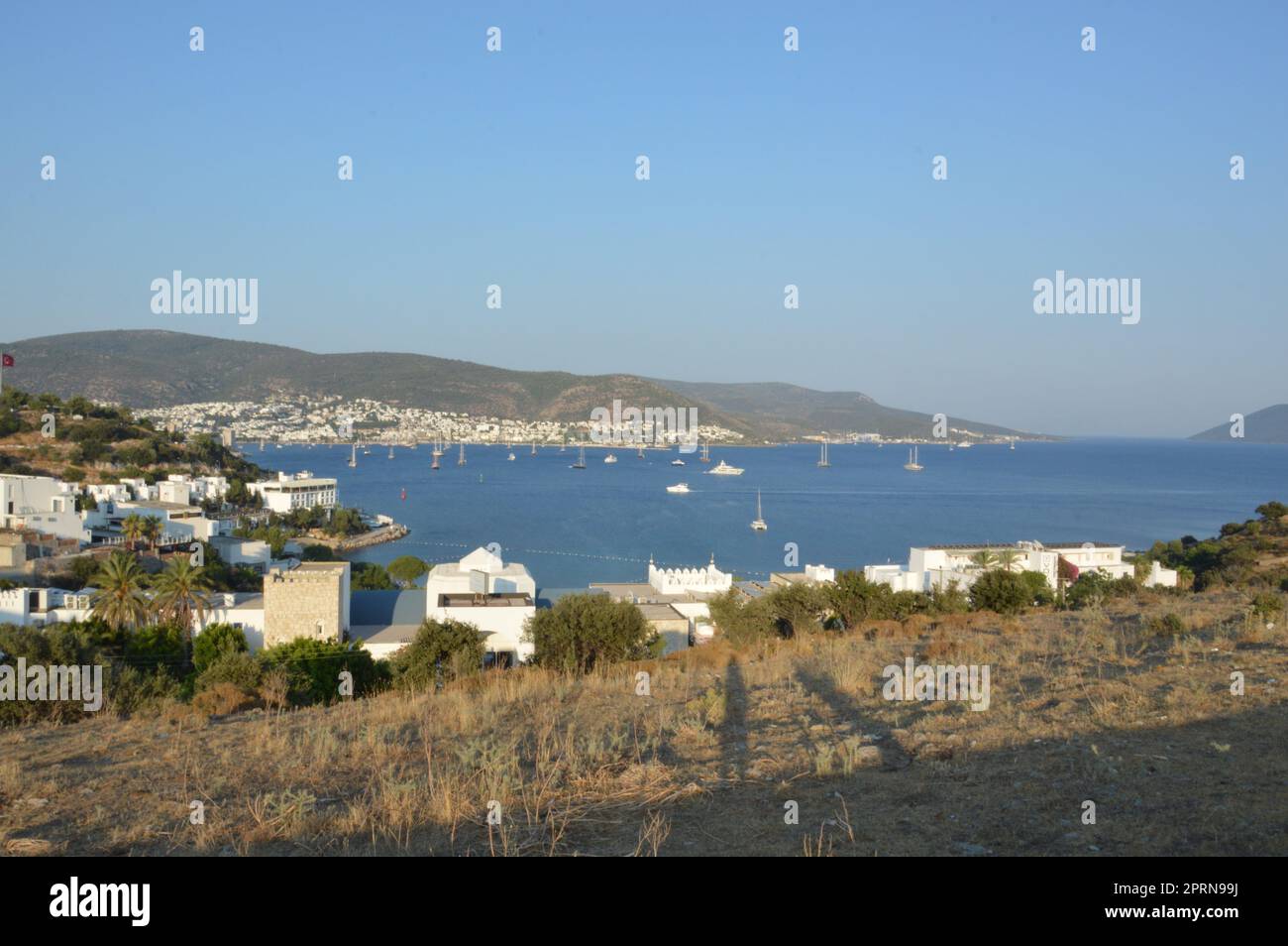 Panorama of Bodrum city and the bay from in the mountain Stock Photo ...