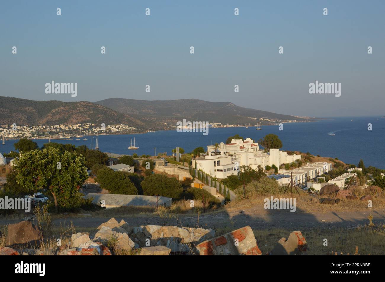 Panorama of Bodrum city and the bay from in the mountain Stock Photo ...