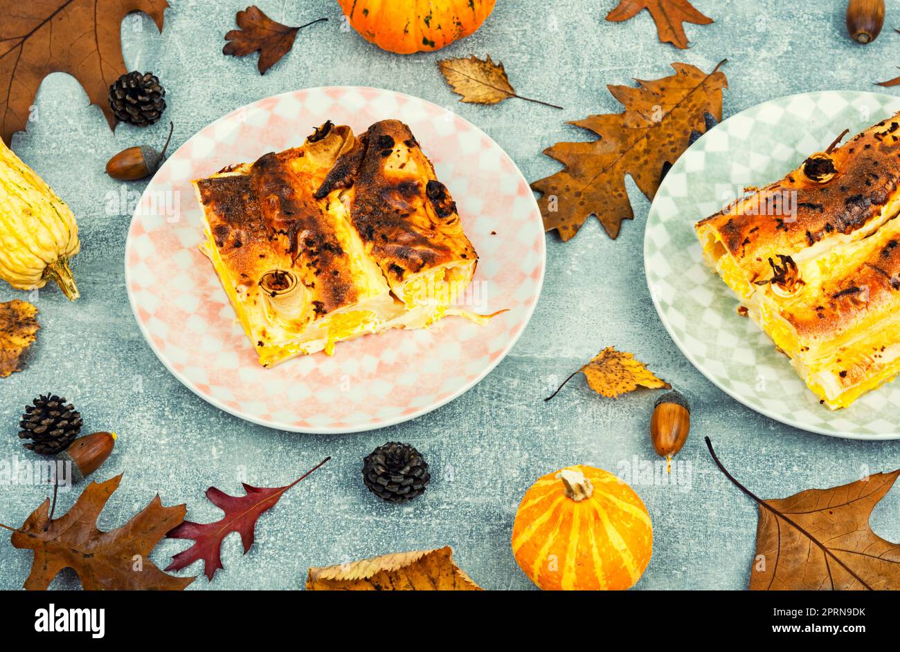 Seasonal pie made from pumpkin, pita bread and cottage cheese ...