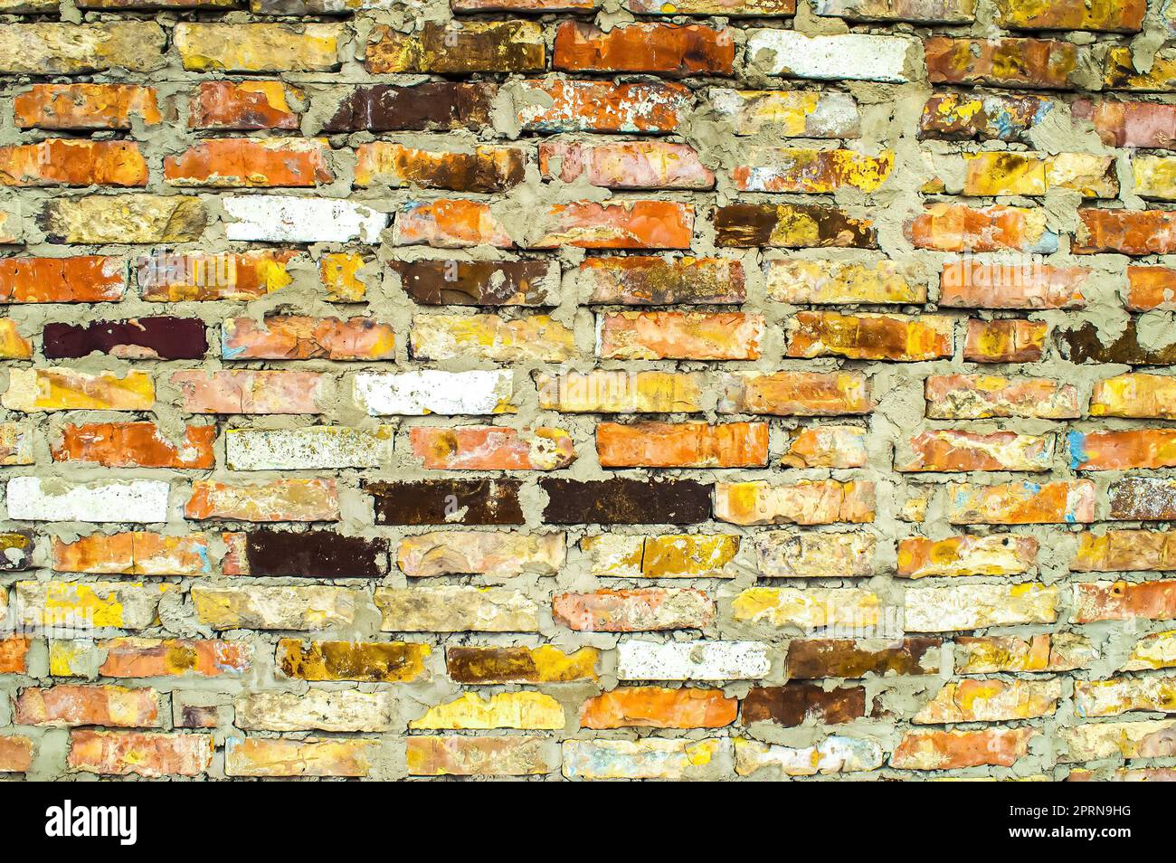 Texture of an old red brick wall with cement joints. Construction and ...