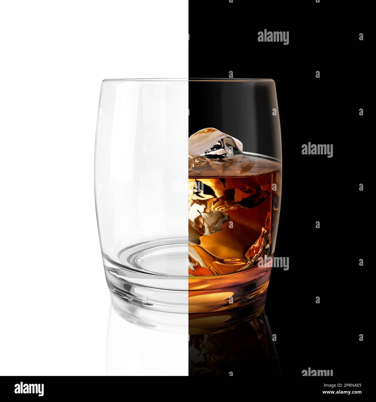 whiskey glass isolated on black and white background. The concept of ...