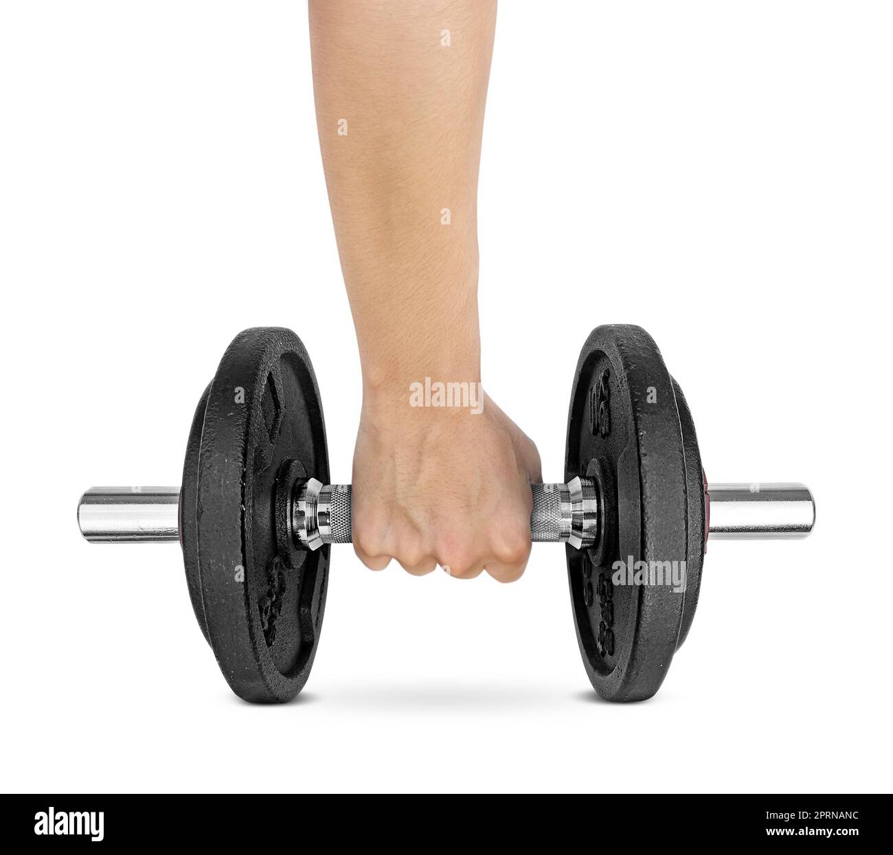 Hand holding dumbbell on isolated white background Stock Photo - Alamy