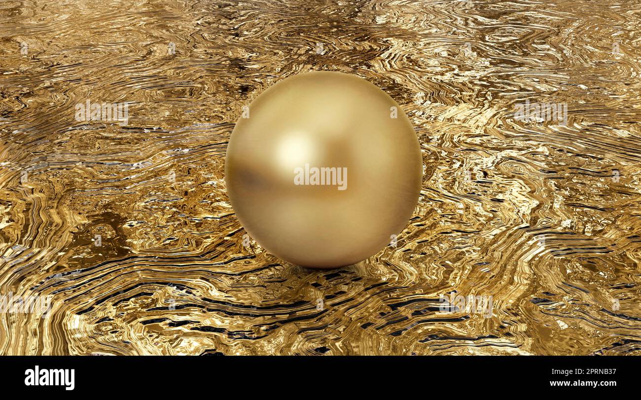 Realistic glossy chromium golden ball with glares on reflection golden ...