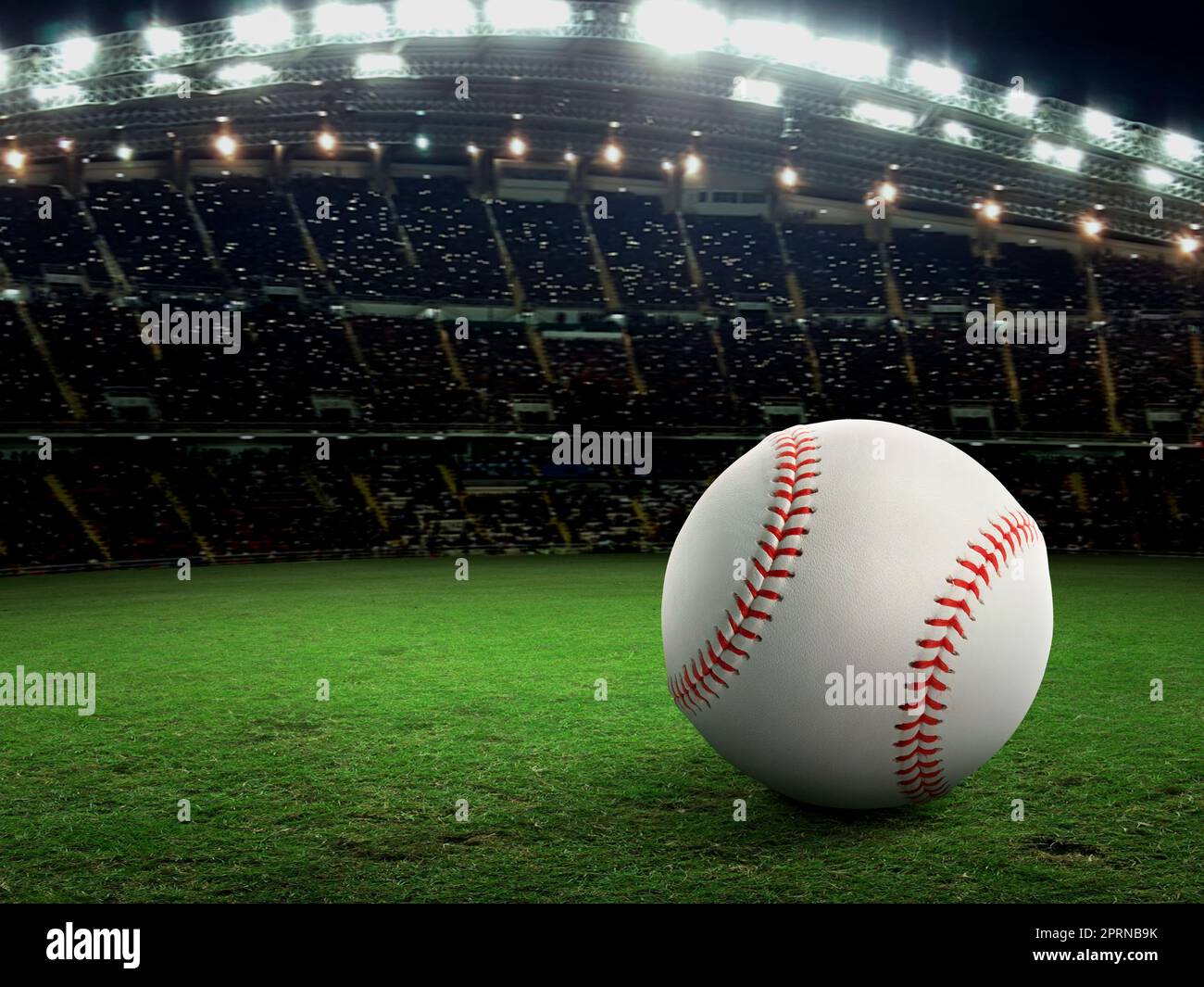 Sport stadium with baseball ball at night backdrop. for background ...