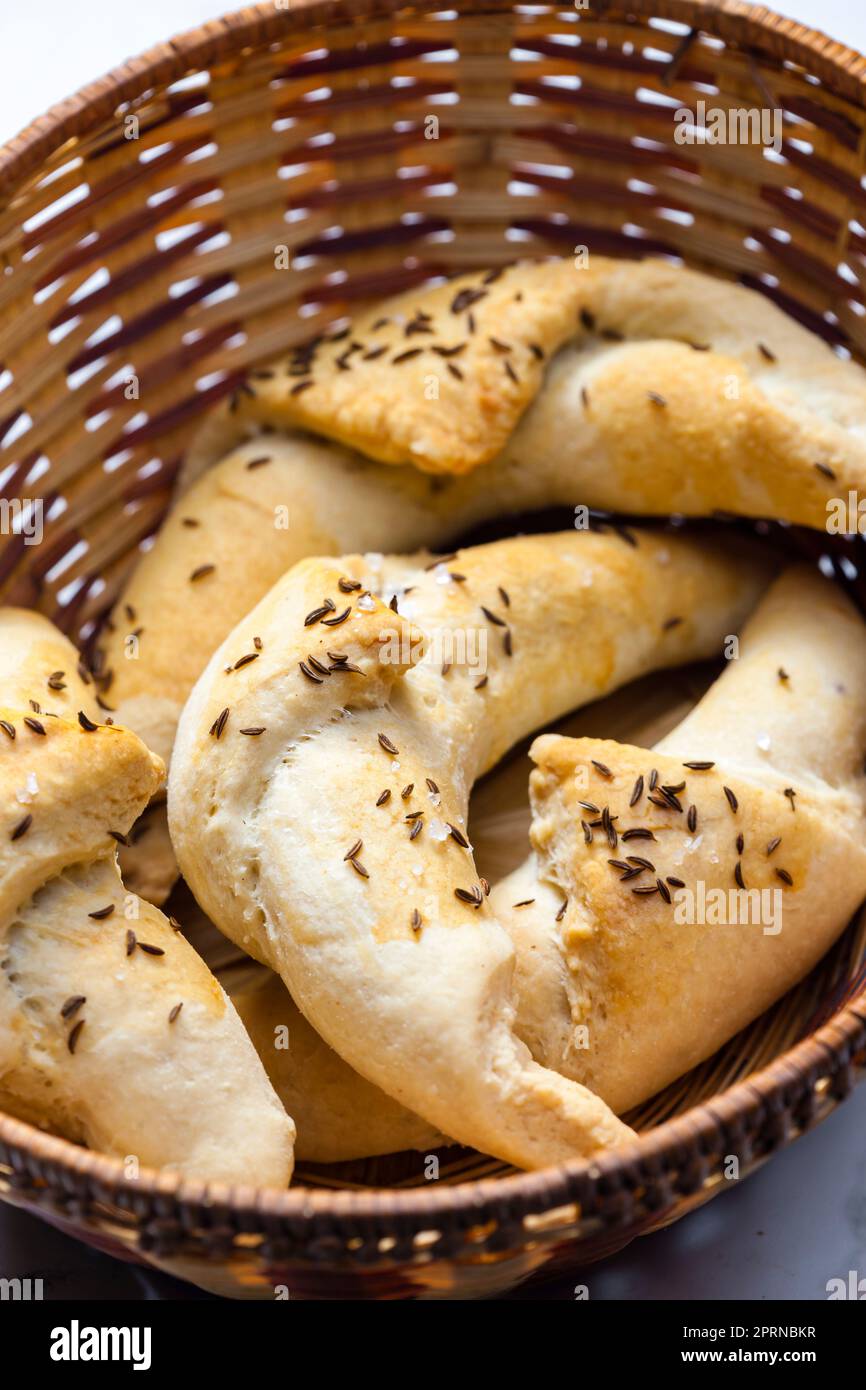 homemade rolls with salt and cumin Stock Photo - Alamy