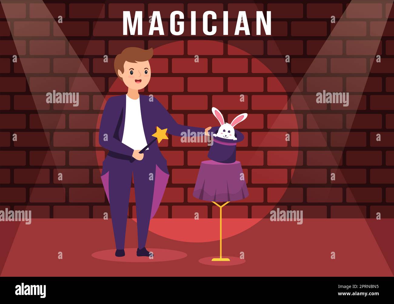 Magician Illusionist Conjuring Tricks and Waving a Magic Wand above his ...