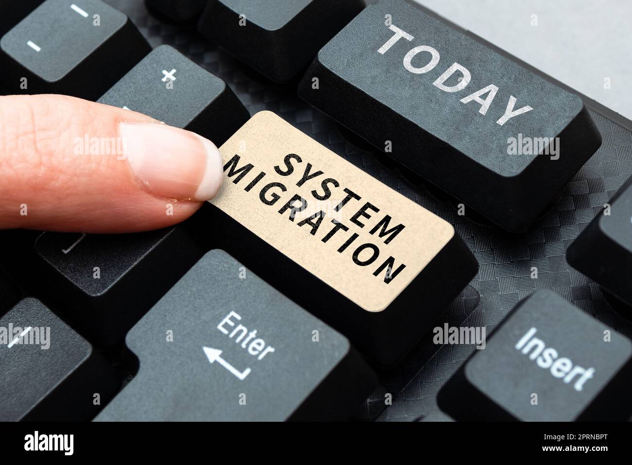 Sign displaying System Migration, Word Written on group of potential ...