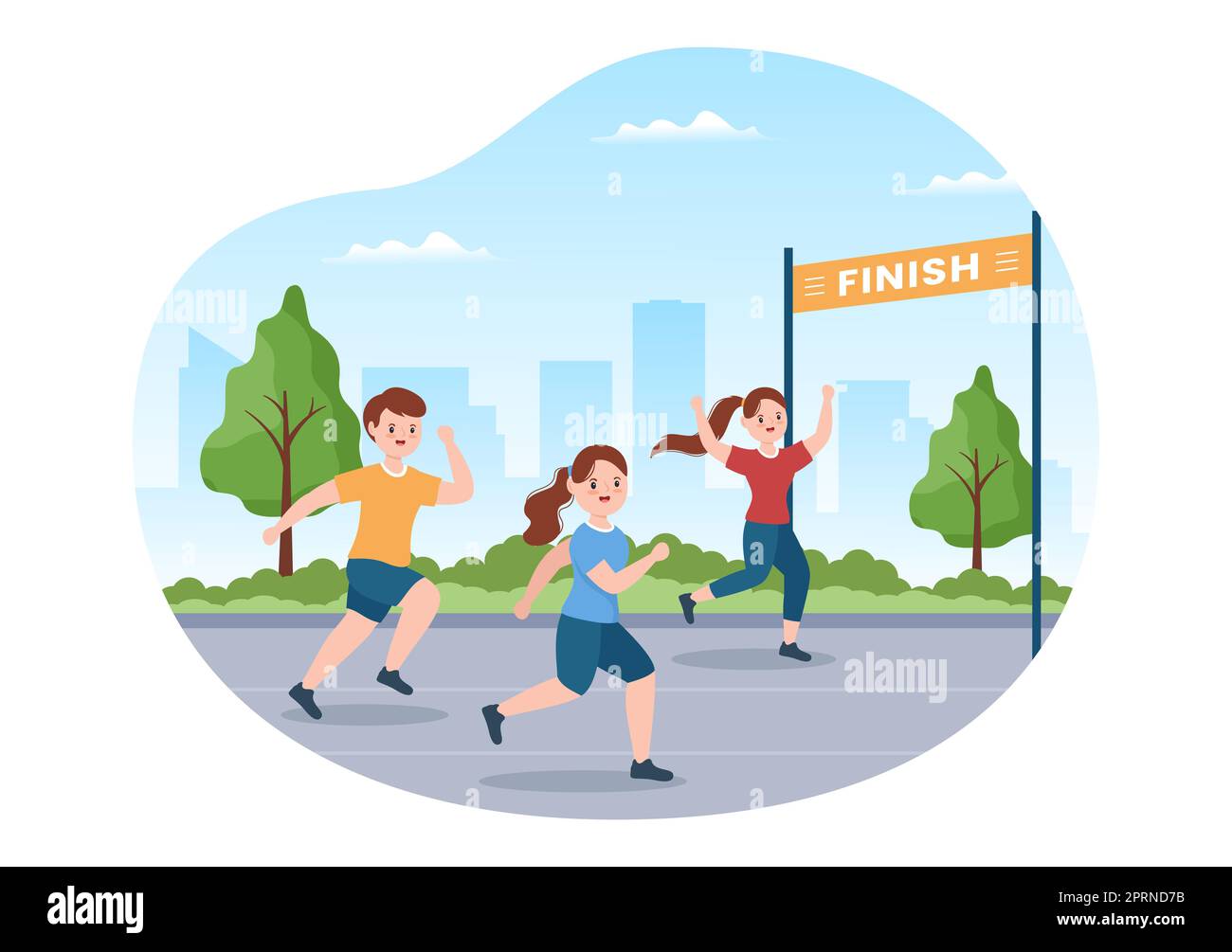 Running Racing Template Hand Drawn Cartoon Flat Illustration People ...