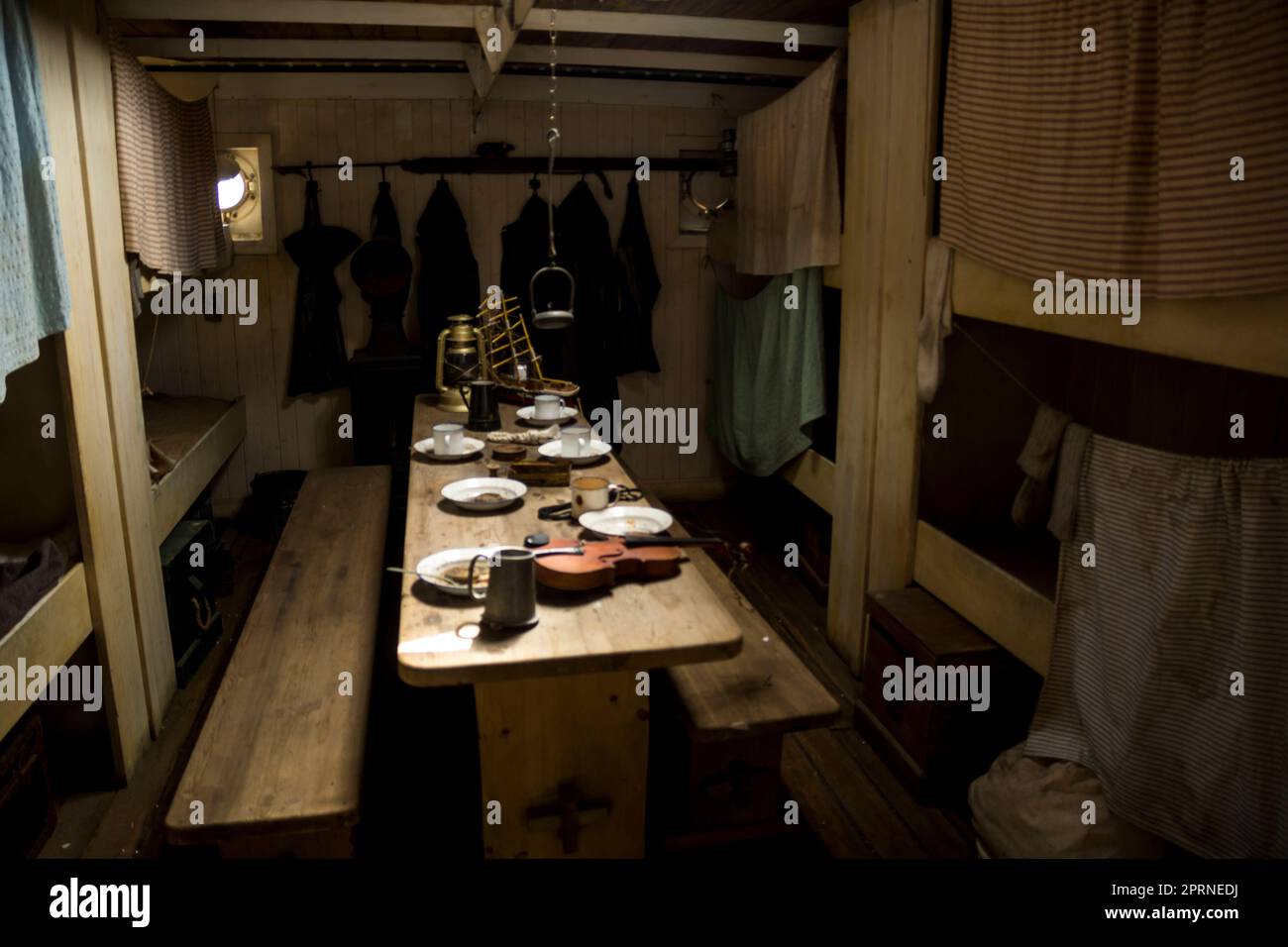 dining space for sailors under a ship deck Stock Photo - Alamy