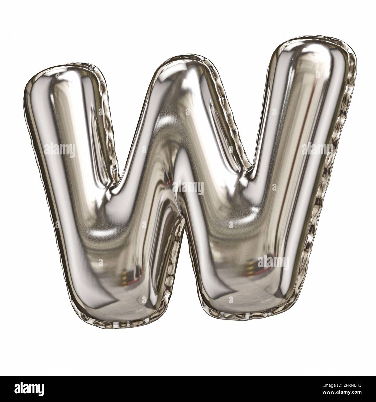 Silver foil balloon font letter W 3D rendering illustration isolated on ...