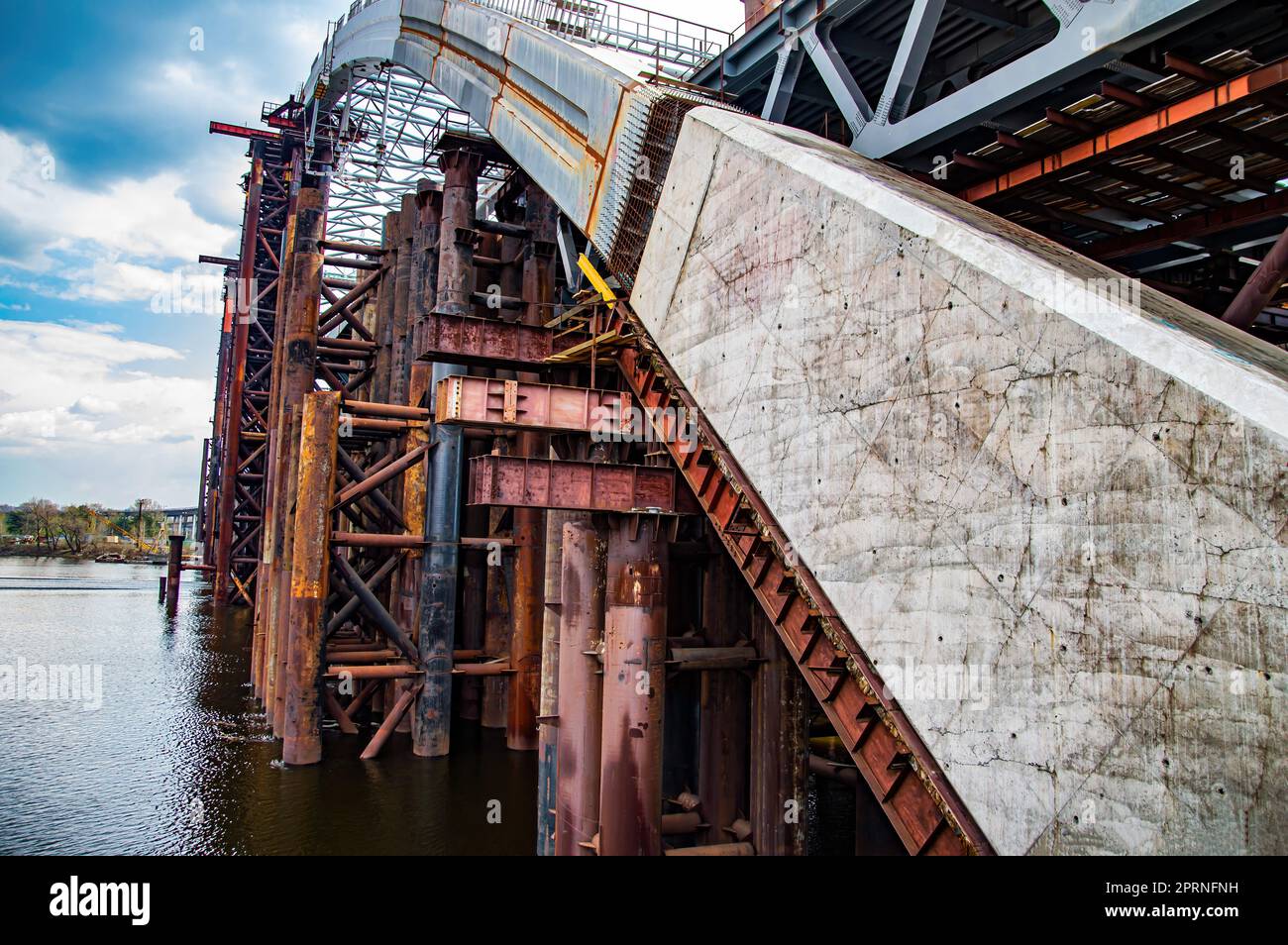Reinforced concrete structure of the bridge under construction. Bridge ...