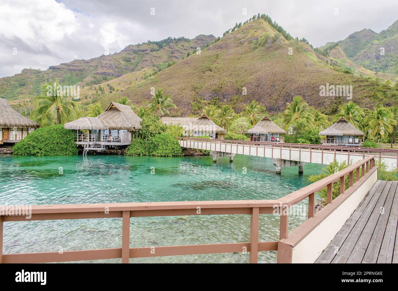 Overwater bungalows in Moorea, French Polynesia Stock Photo - Alamy