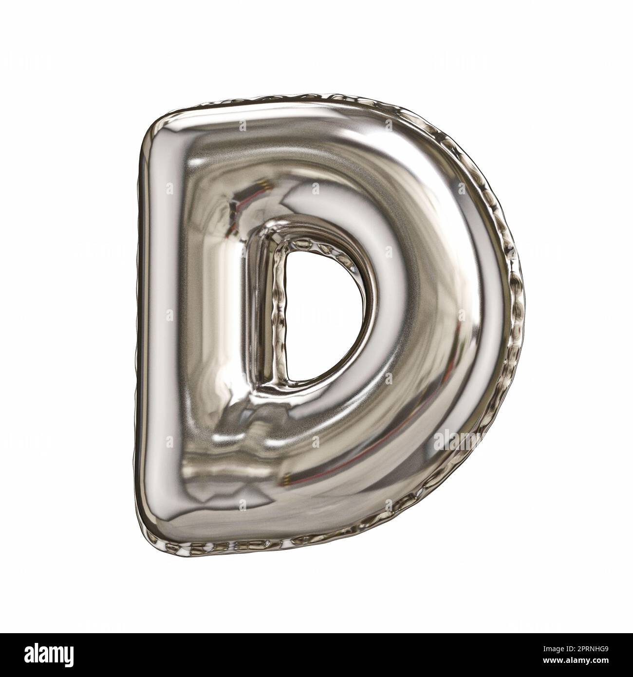 Silver foil balloon font letter D 3D rendering illustration isolated on ...