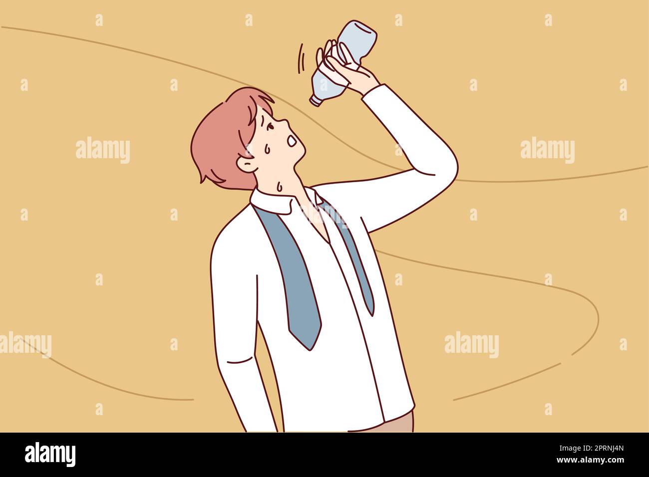 Thirsty man suffer from hot weather drinking last drops of water ...