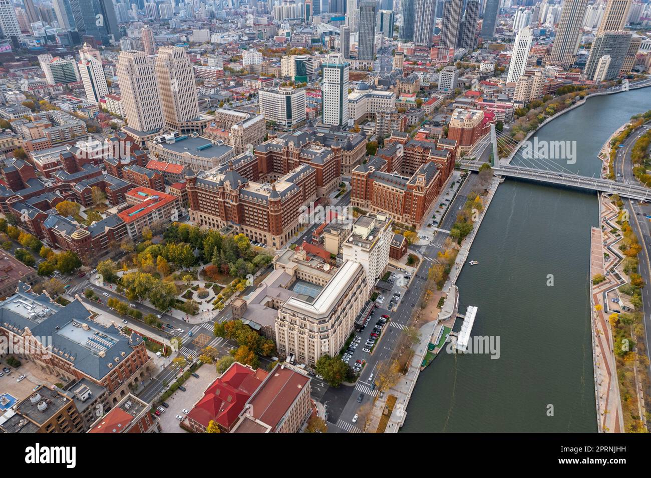 Urban Scenery of Riverside City in the Morning, Noon and Evening Stock ...