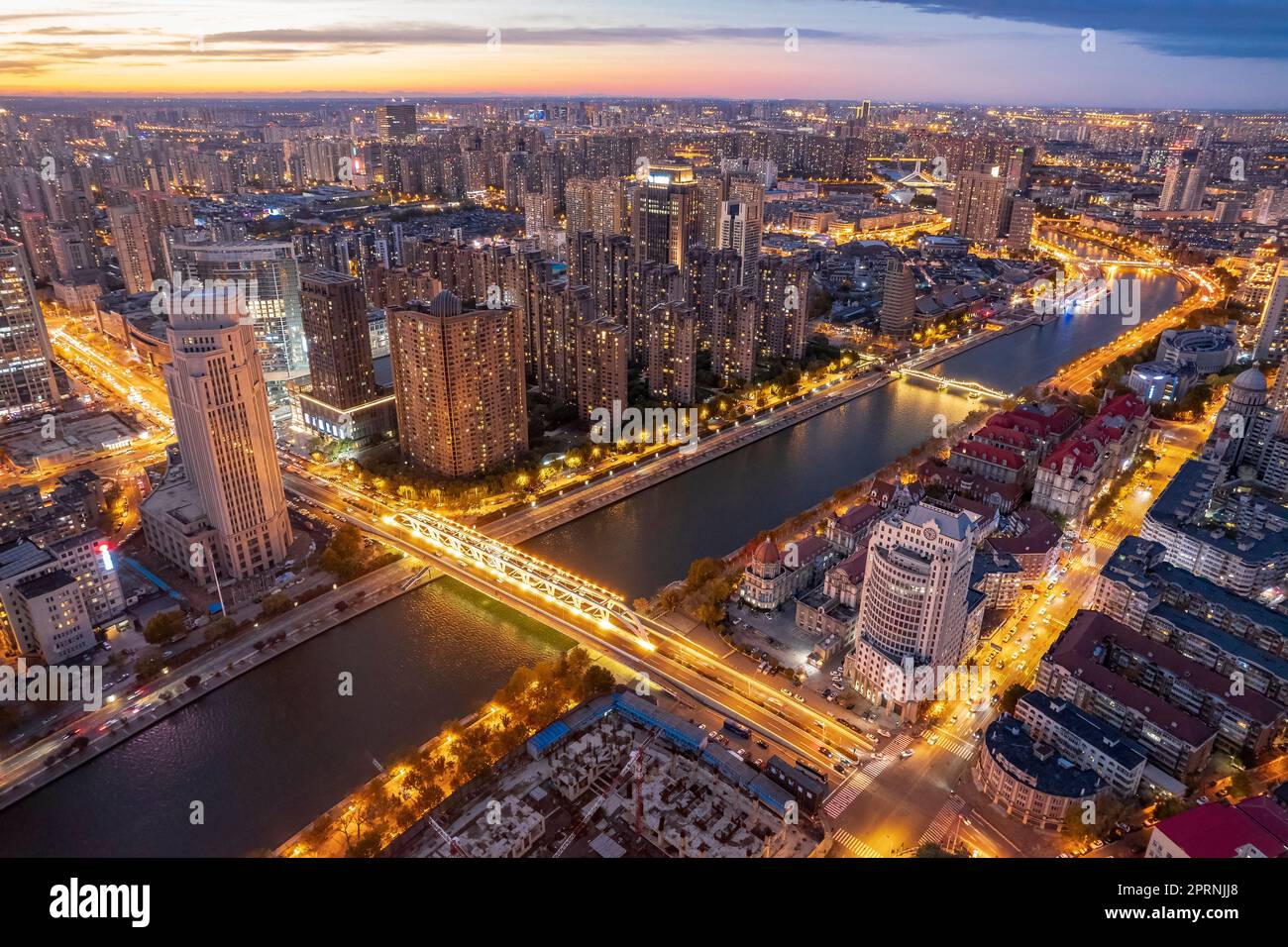 Urban Scenery of Riverside City in the Morning, Noon and Evening Stock ...