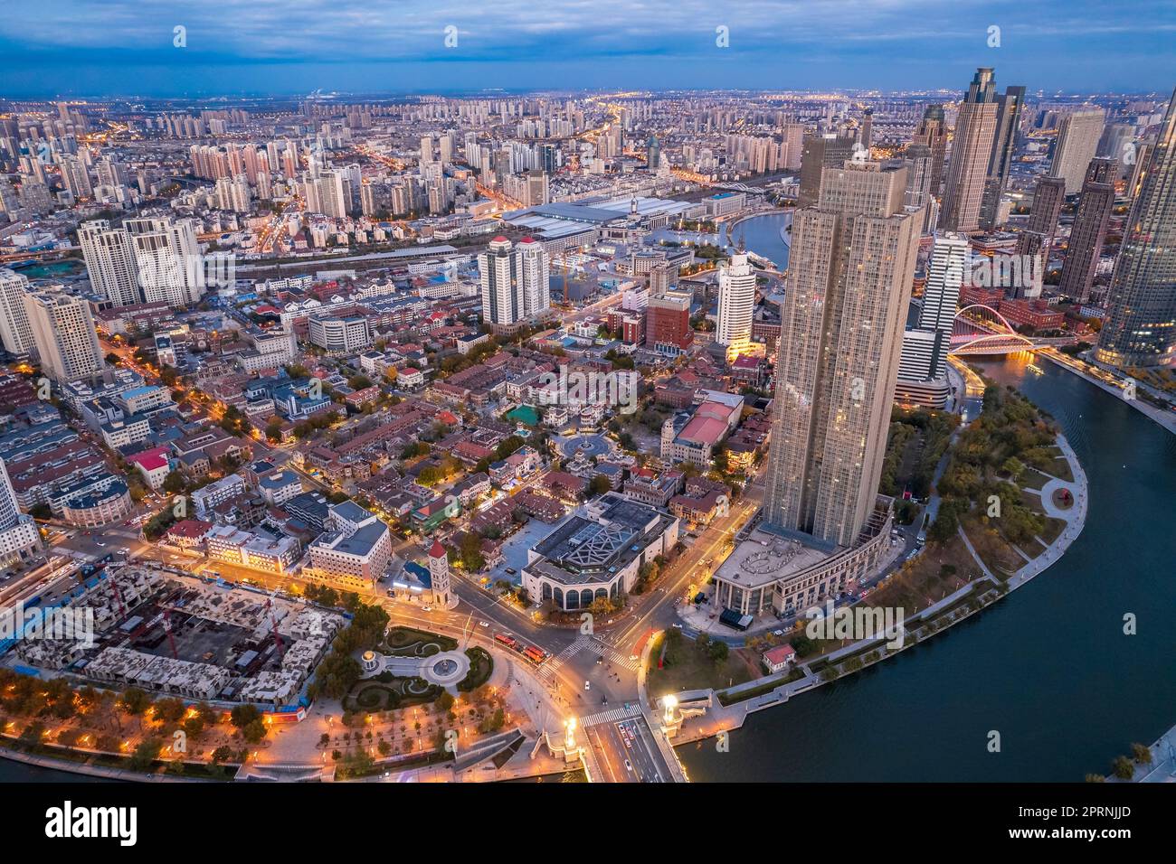 Urban Scenery of Riverside City in the Morning, Noon and Evening Stock ...