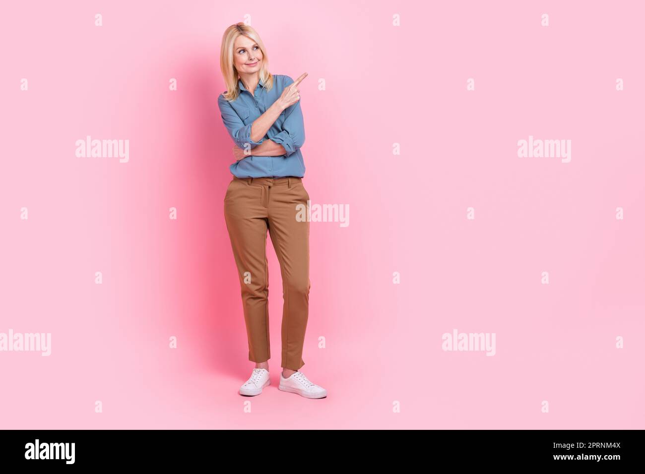 Full body size photo of confident advertiser old business lady wear ...