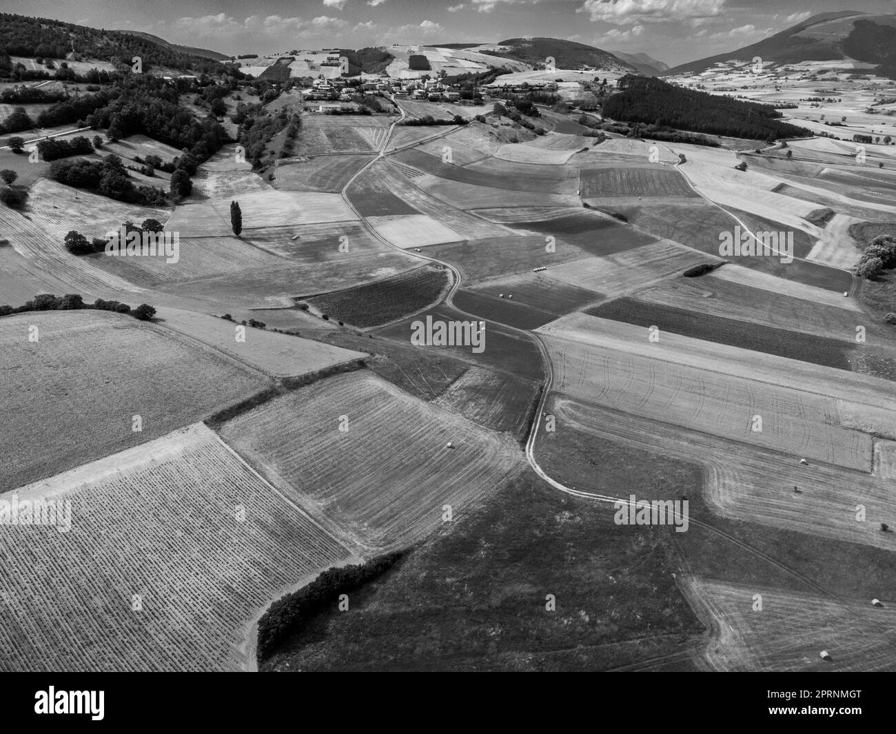 Colfiorito, Umbria. Fields and crops. Play of colors seen from above Stock Photo - Alamy