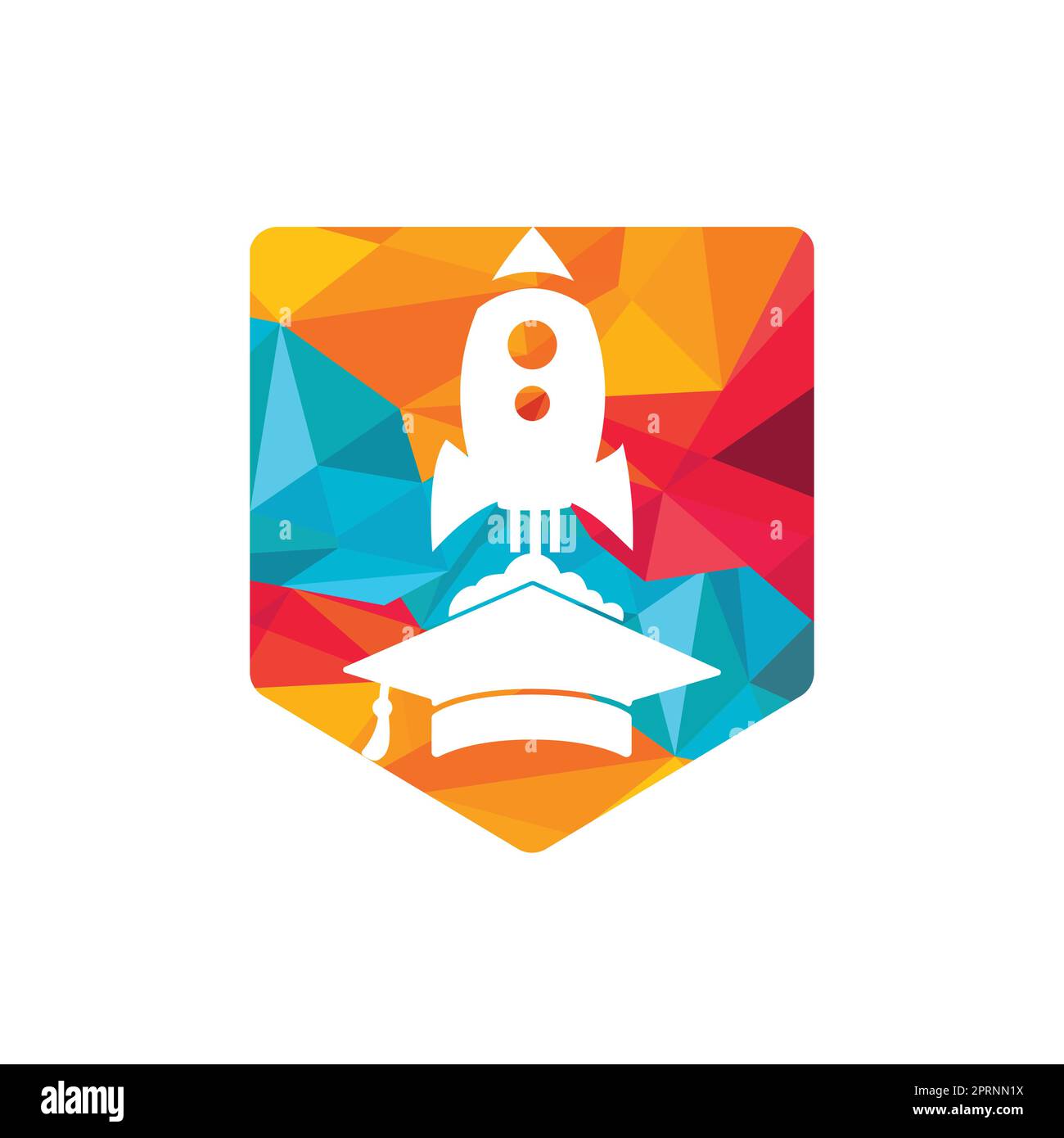 Graduation cap with rocket vector logo design. Rocket learning vector ...