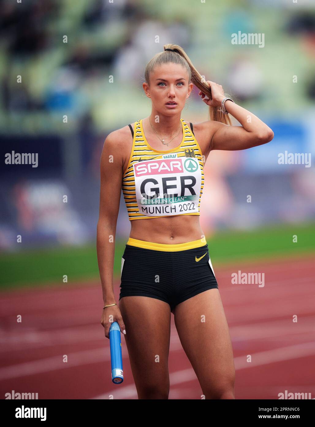 Alica Schmidt participating in the 4x400 meters relay of the European ...