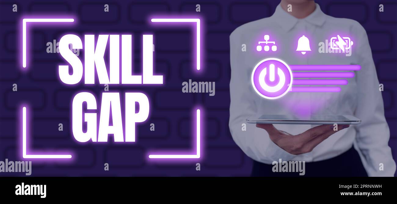 Hand writing sign Skill Gap, Word for Refering to a person s is ...