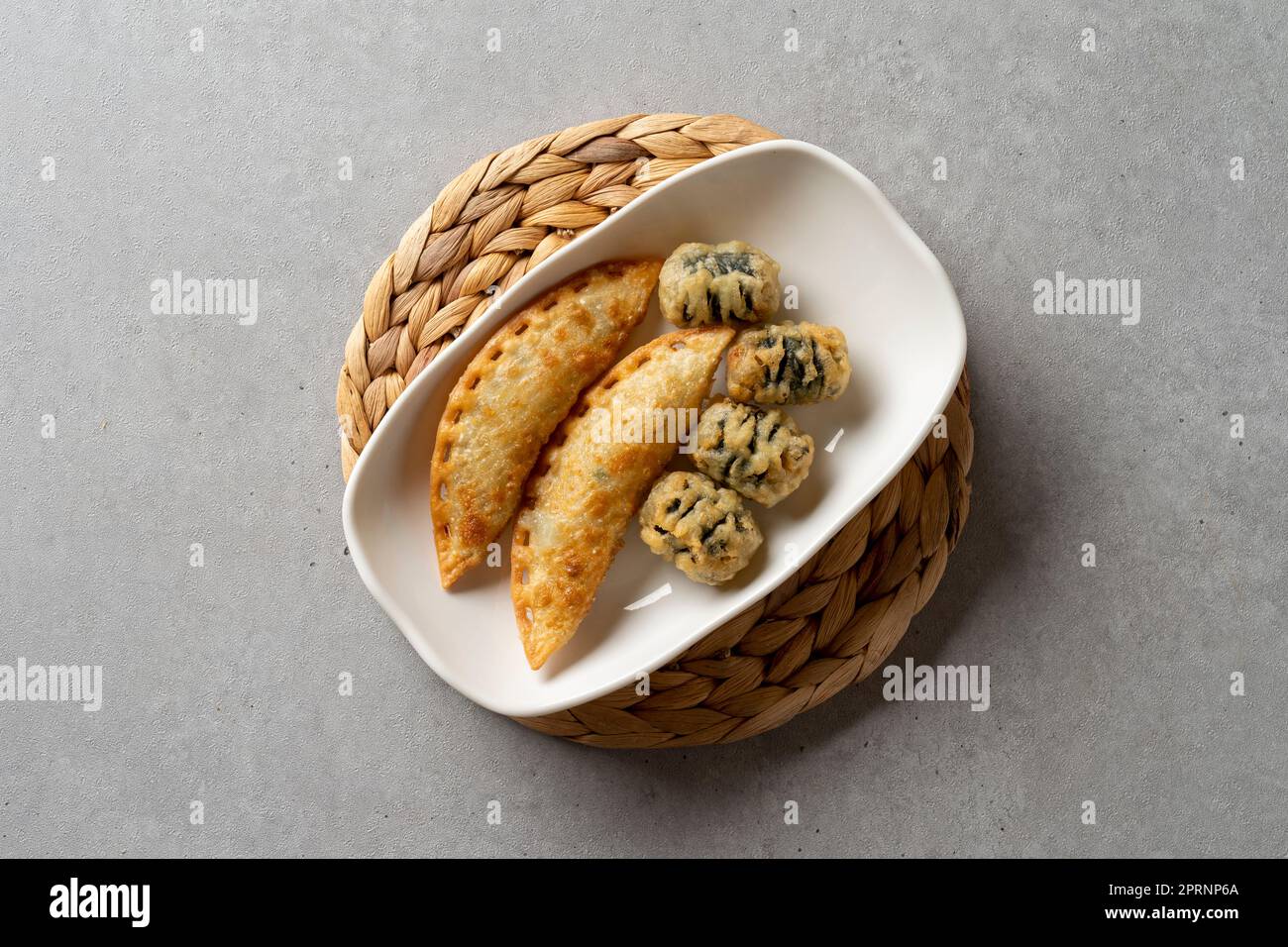 Assorted Fritters Korean food dish Anchovy Rice Balls rolled rolls of ...