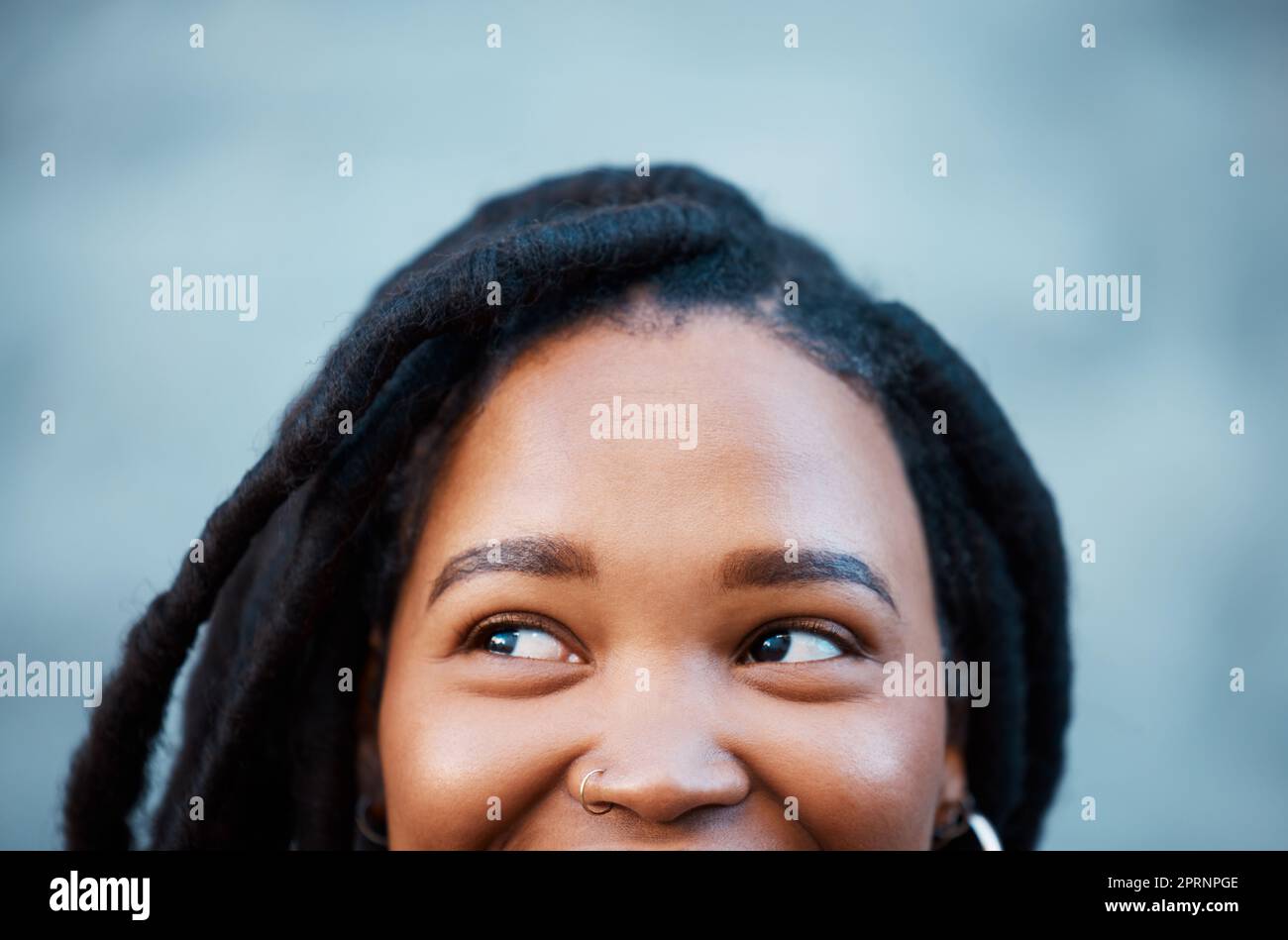 Vision, idea and portrait of eyes of woman looking, thinking and a ...
