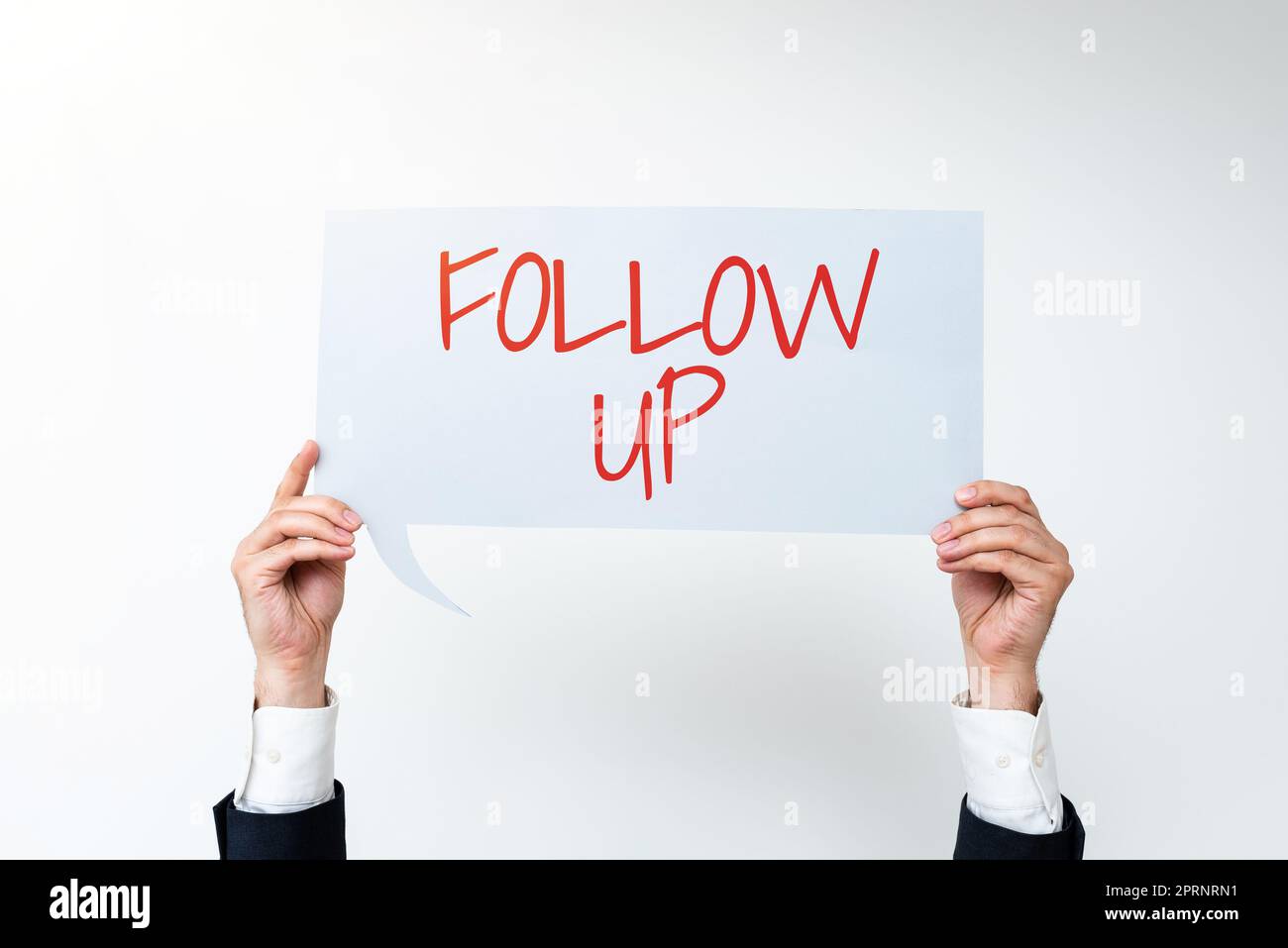 Sign displaying Follow Up, Business showcase Additional info or any ...