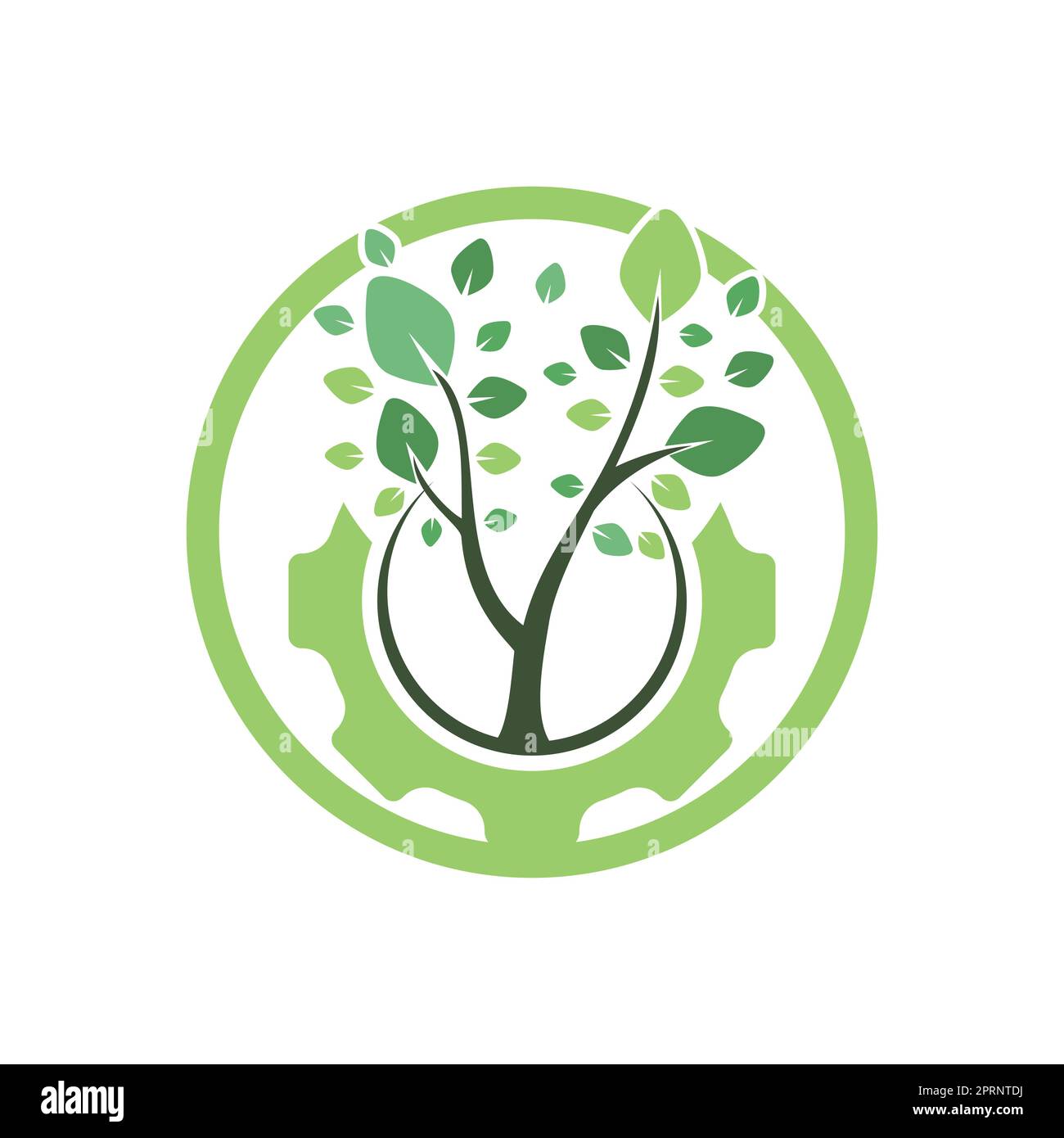 Gear tree vector logo design template. Modern nature technology logo. Green eco tech and ...