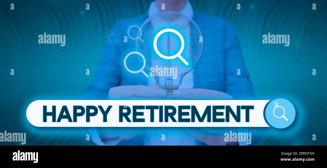 Hand writing sign Happy Retirement, Business idea account or statement ...