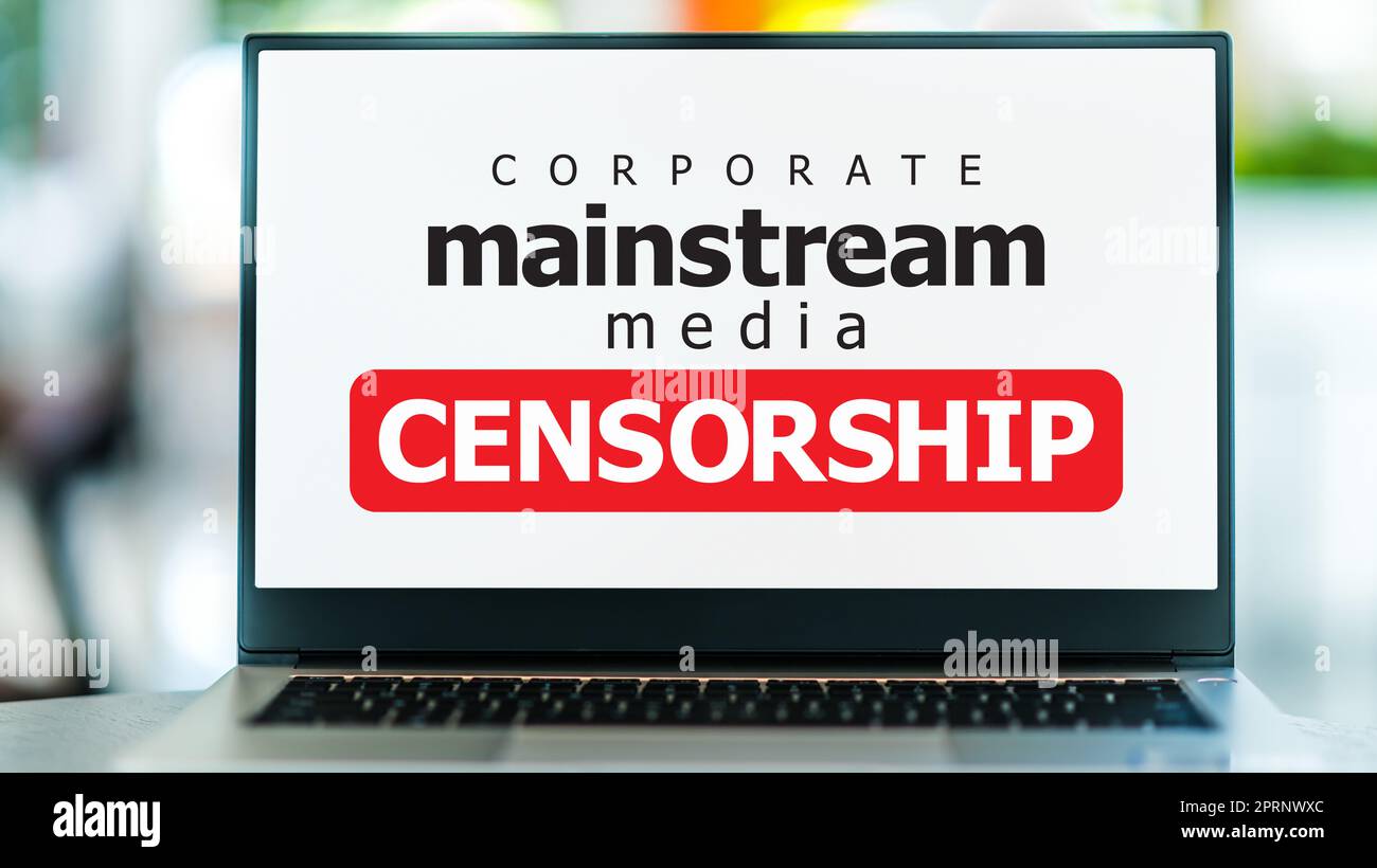 A laptop computer displaying the watchword: mainstream media censorship ...