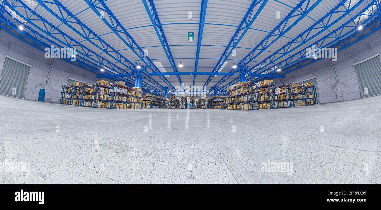 horizontal view of a modern warehouse. 3d render Stock Photo - Alamy