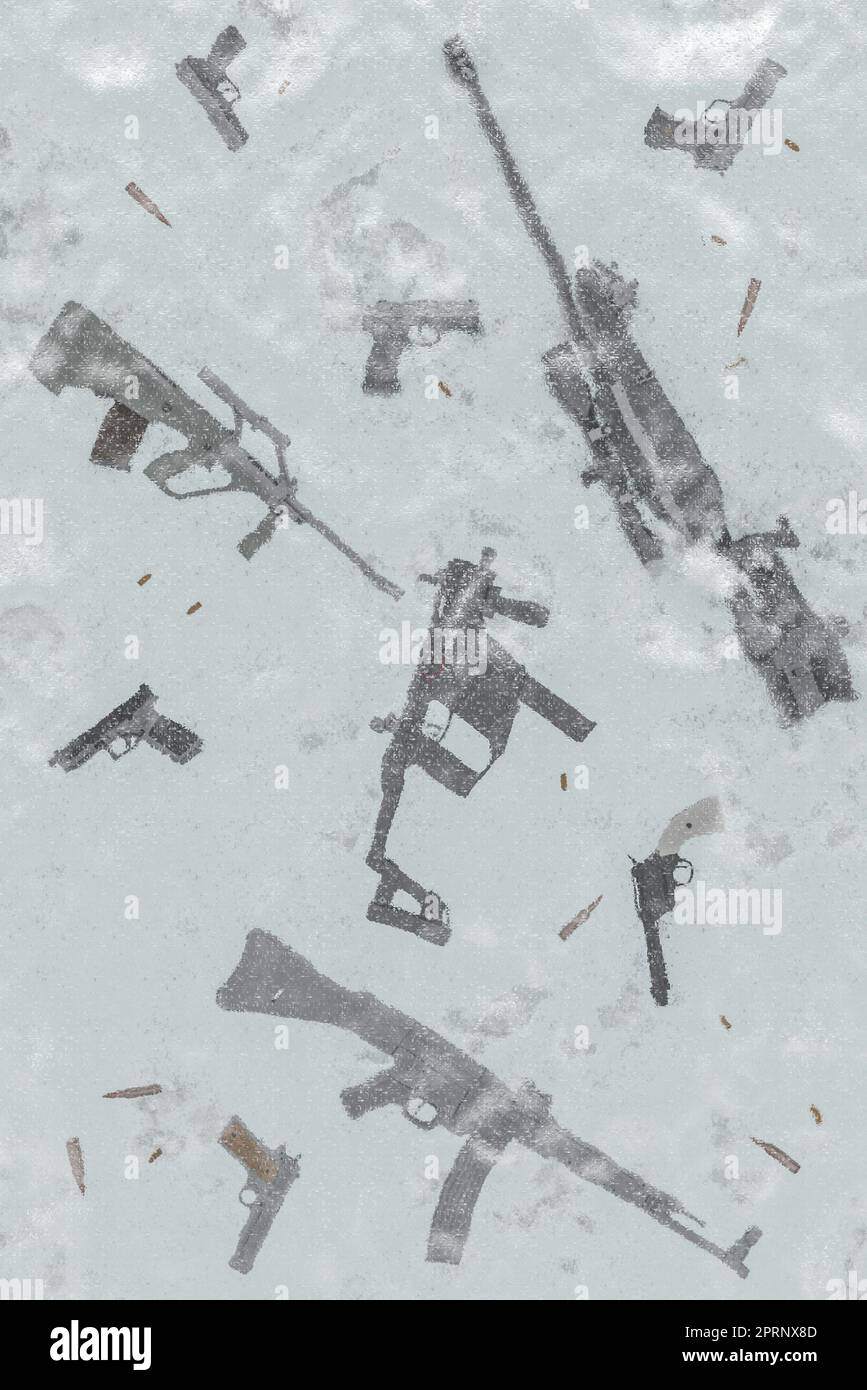 automatic weapons in ice 3d render background Stock Photo - Alamy