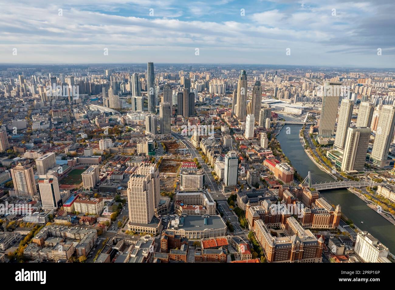 Urban Scenery of Riverside City in the Morning, Noon and Evening Stock ...
