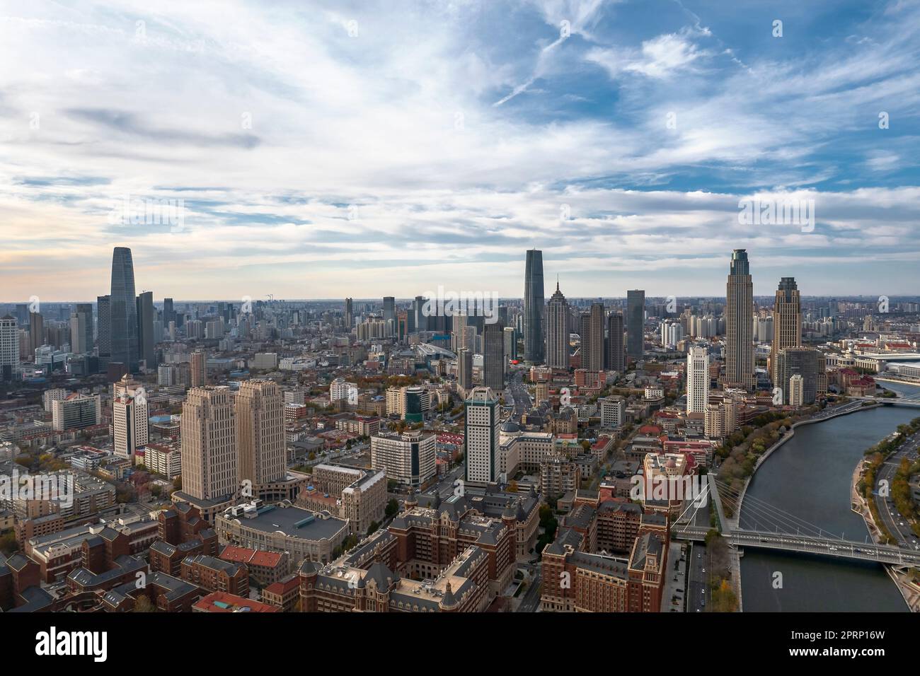 Urban Scenery of Riverside City in the Morning, Noon and Evening Stock ...