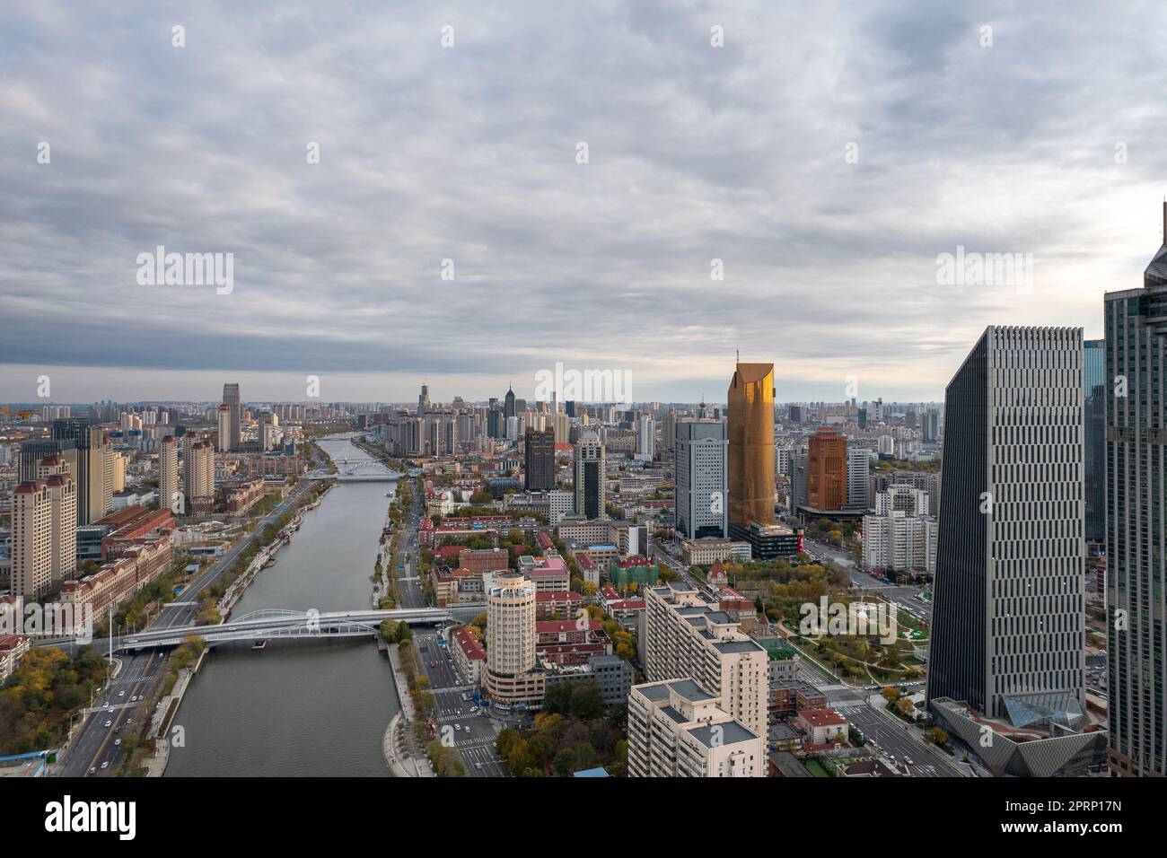 Urban Scenery of Riverside City in the Morning, Noon and Evening Stock ...