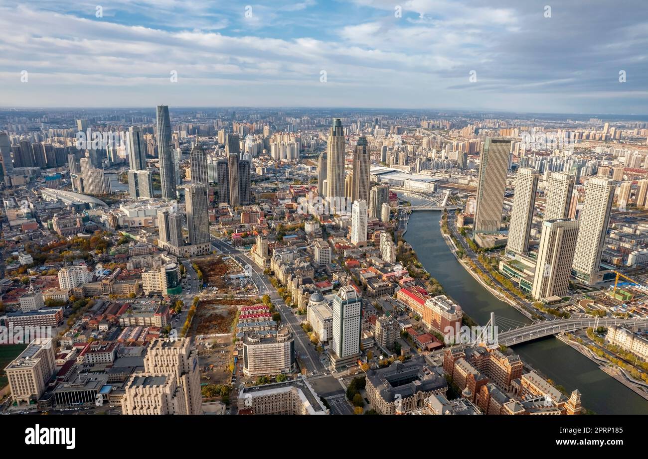 Urban Scenery of Riverside City in the Morning, Noon and Evening Stock ...