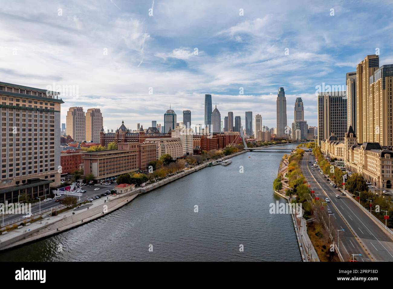 Urban Scenery of Riverside City in the Morning, Noon and Evening Stock ...