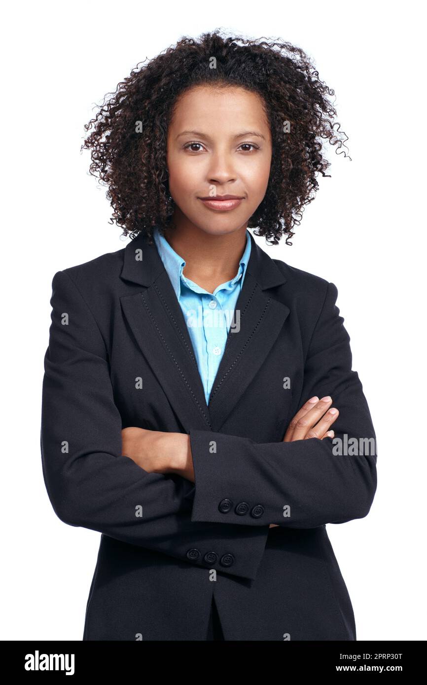 Shes ready to do business. Studio portrait of a well-dressed ...