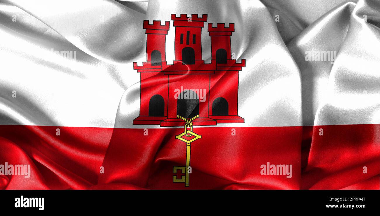 Gibraltar flag - realistic waving fabric flag Stock Photo - Alamy