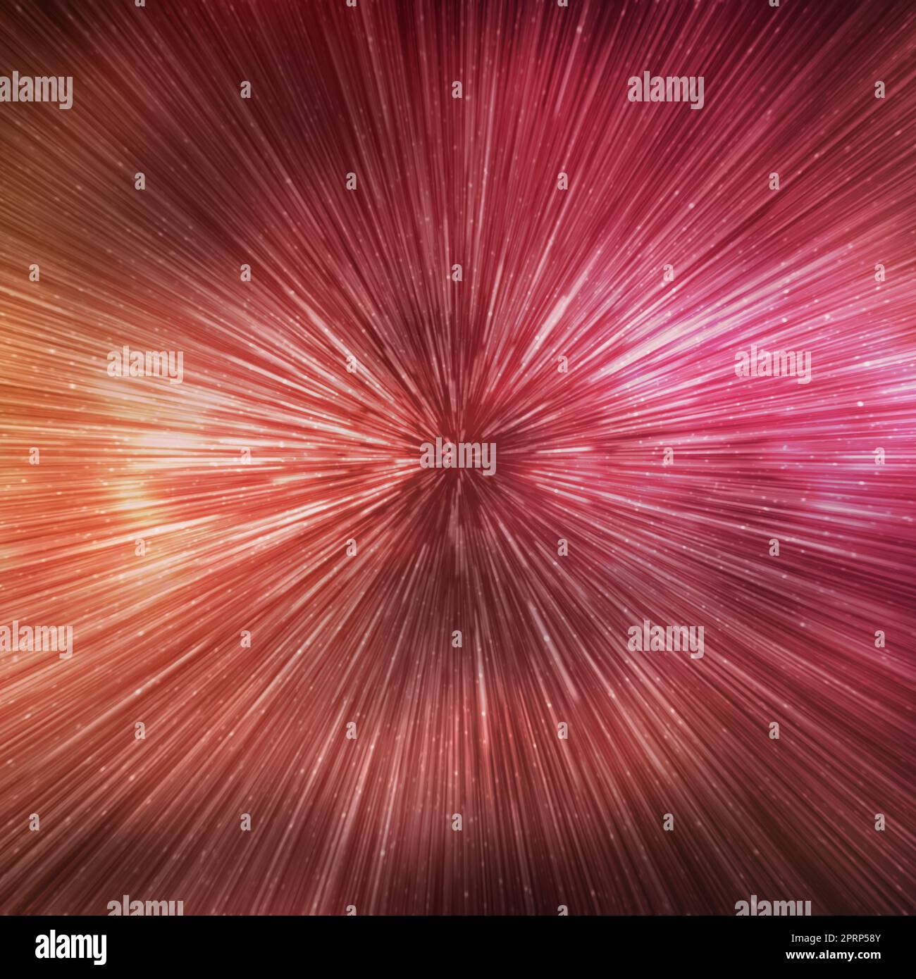 Hyperspace speed effect in night starry sky. Bright red galaxy, square ...
