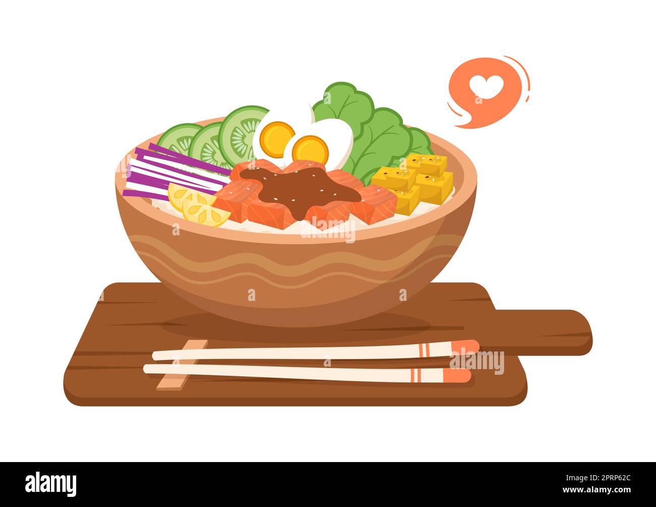 Hawaiian Dish Poke Bowl Food Template Hand Drawn Cartoon Flat ...